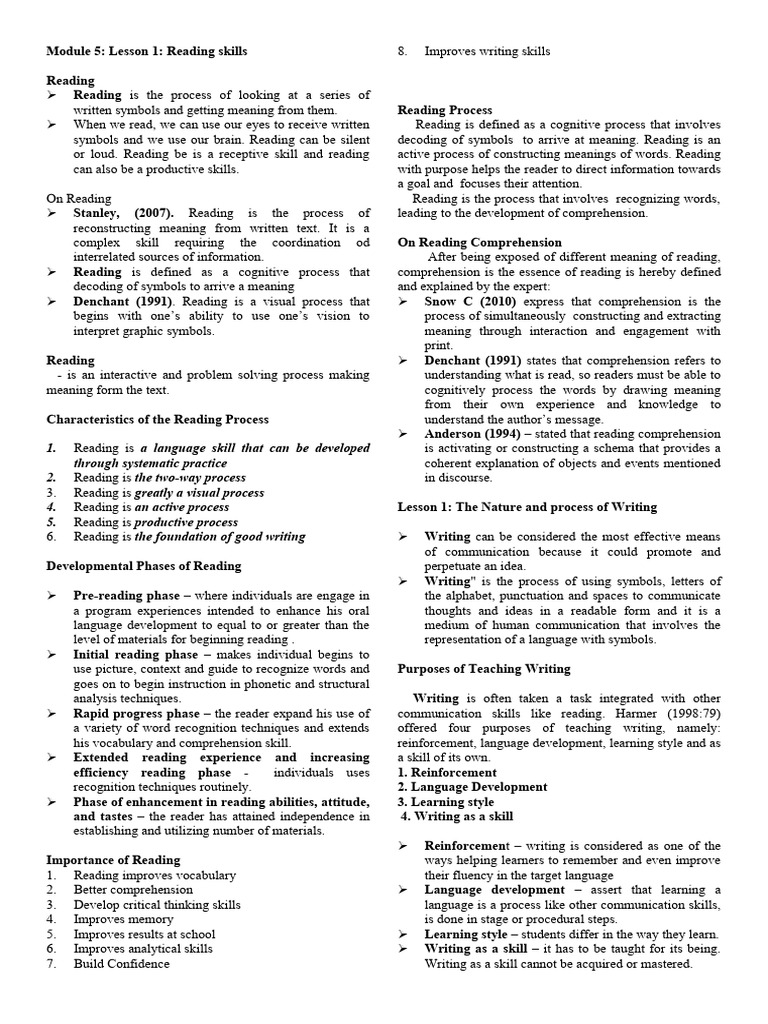 Understanding Reading Skills and Processes | PDF | Reading ...