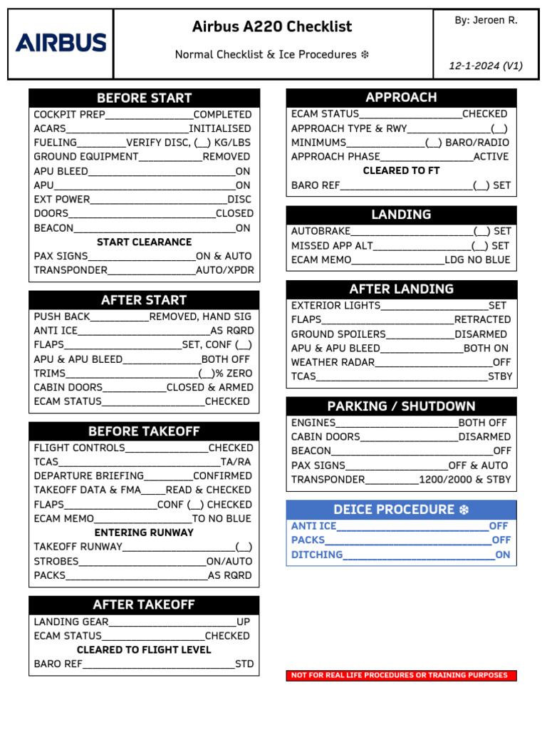 Airbus A220 Normal Checklist | PDF | Aircraft | Aviation Accidents And ...