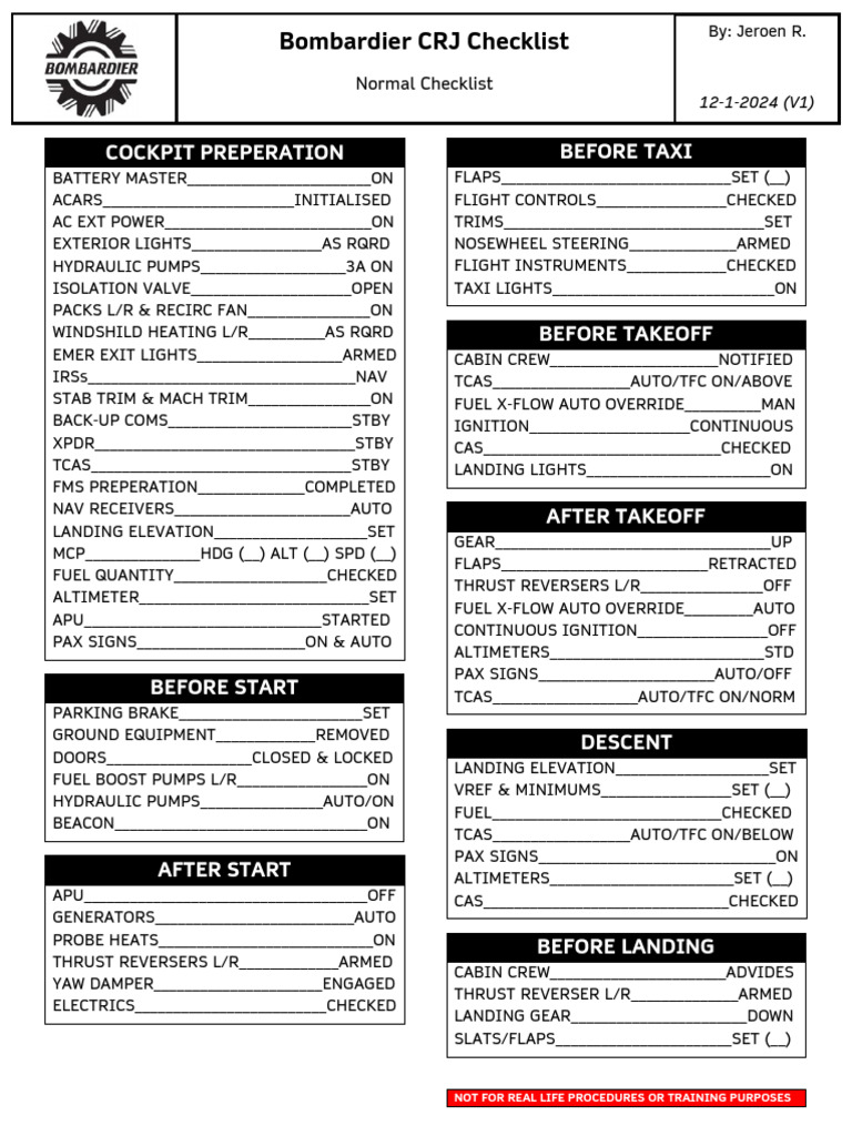 CRJ Cockpit Checklist Guide | PDF | Aeronautics | Aerospace