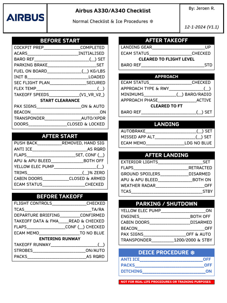 Airbus A330-A340 Normal Checklist | PDF | Aircraft | Aeronautics