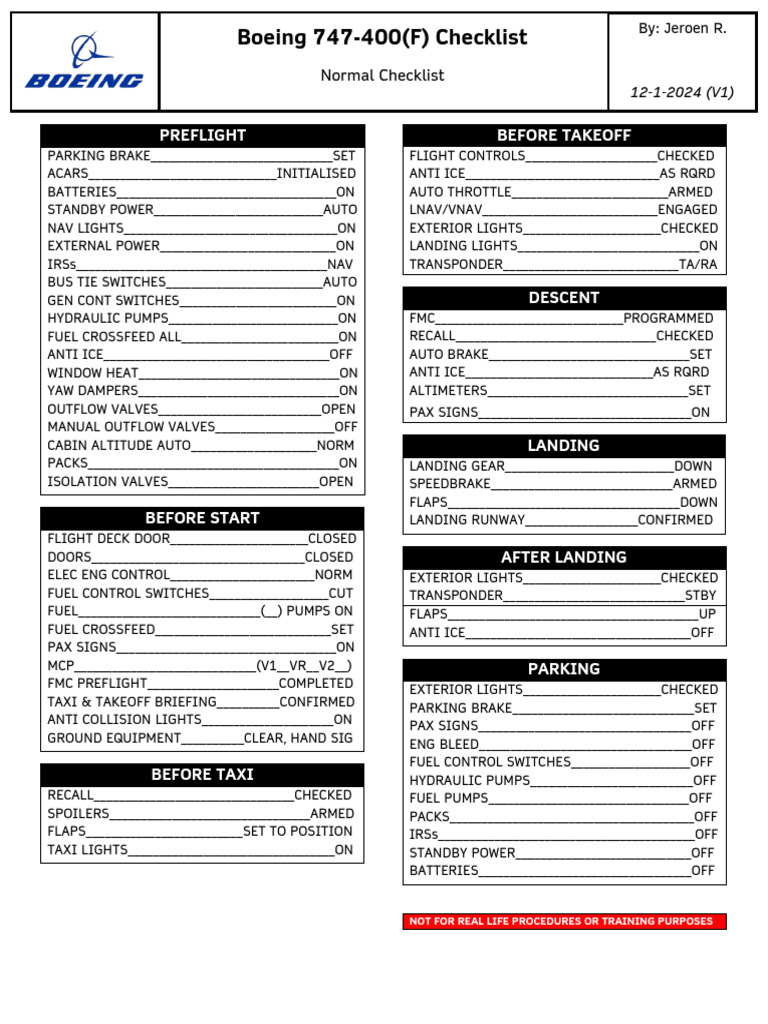 Boeing 747-400(F) Normal Checklist | PDF | Aerospace Engineering | Boeing