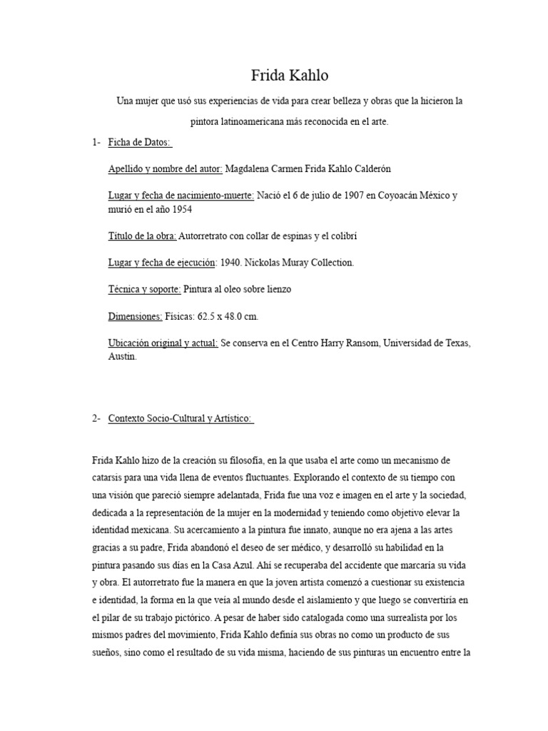Frida Kahlo: Autorretrato y Significado | PDF | Surrealismo | Las artes