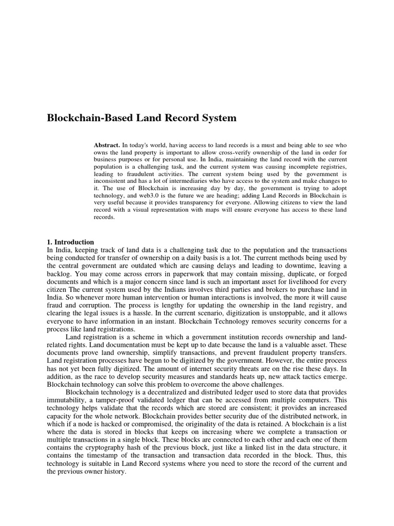 Blockchain Land Record System in India | PDF | Computer Security | Security
