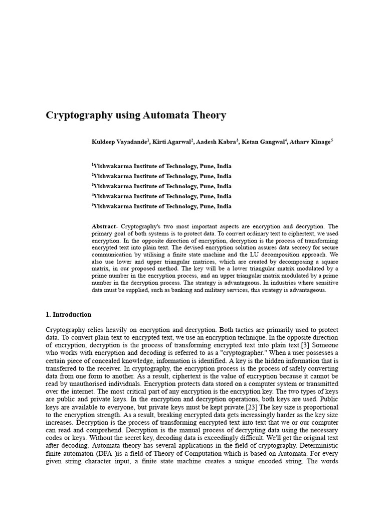 Cryptography Using Automata Theory | PDF | Cryptography | Key (Cryptography)