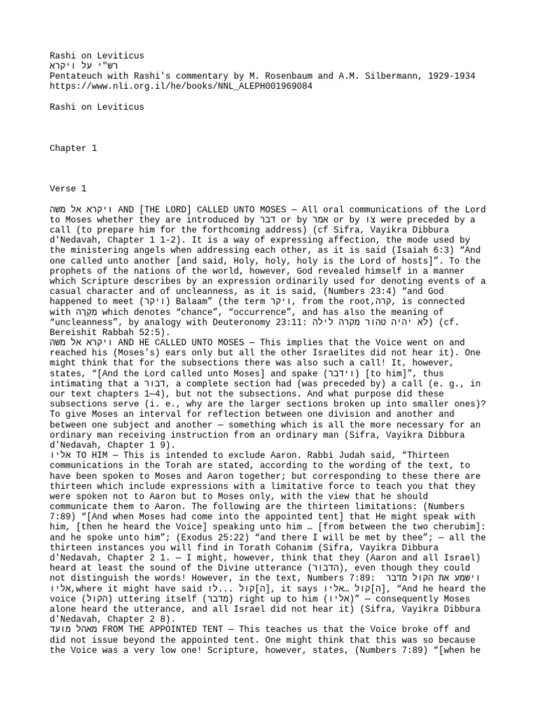 Rashi On Leviticus - en - Pentateuch With Rashi's Commentary by M ...