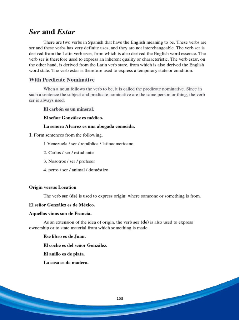 Week 15 Notes For Ser and Estar Fin | PDF | Verb | Semantics