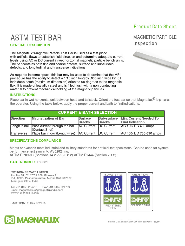 ASTM TEST BAR Product Data Sheet July 15 | PDF | Materials Science ...