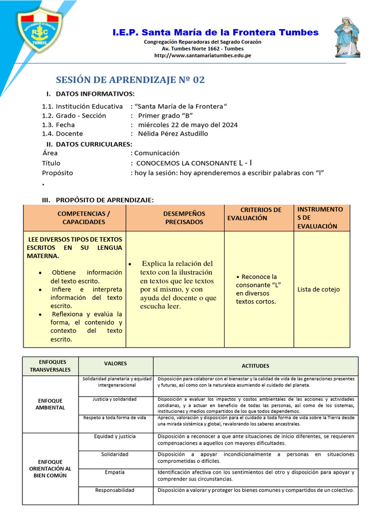 Conocemos La Consonante L - L | PDF | Evaluación