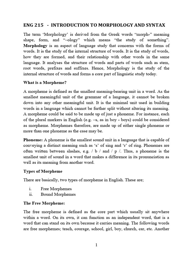 Eng 215 Morphology and Syntax | PDF | Phrase | Syntax