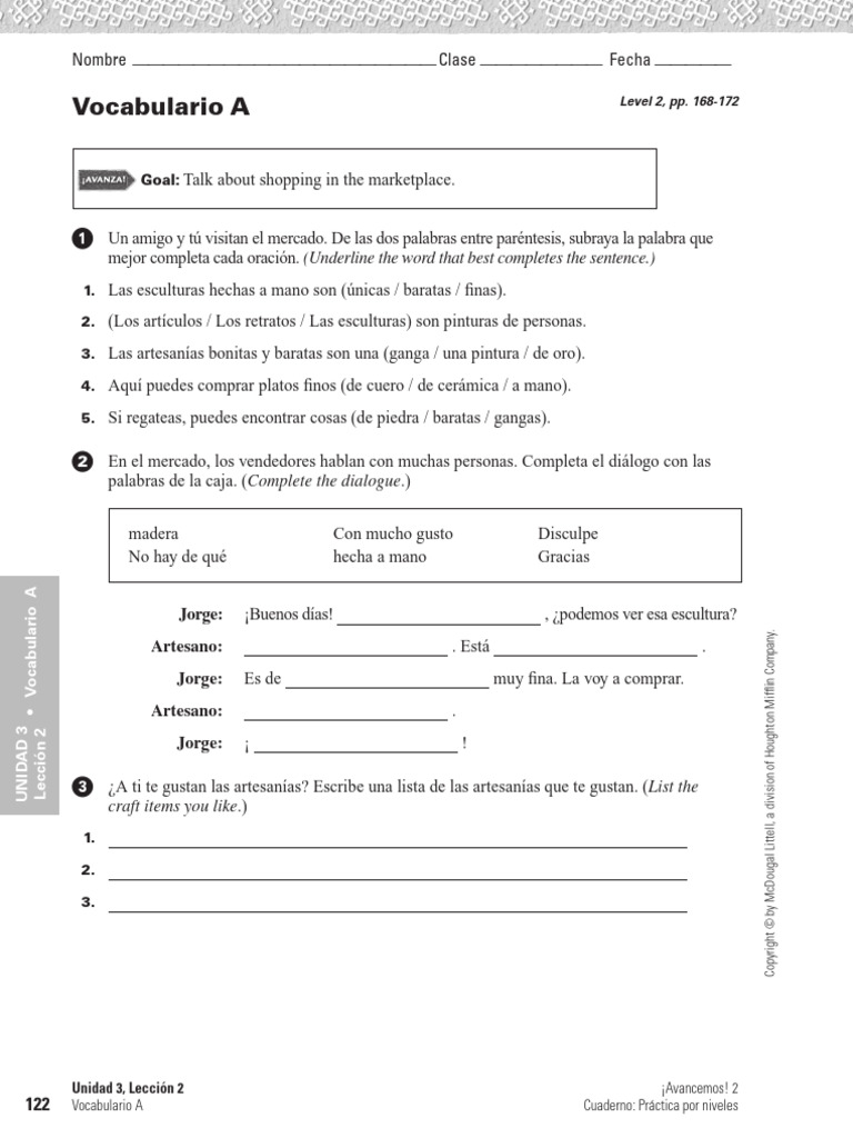 Avancemos 2 U3L2 Workbook | PDF