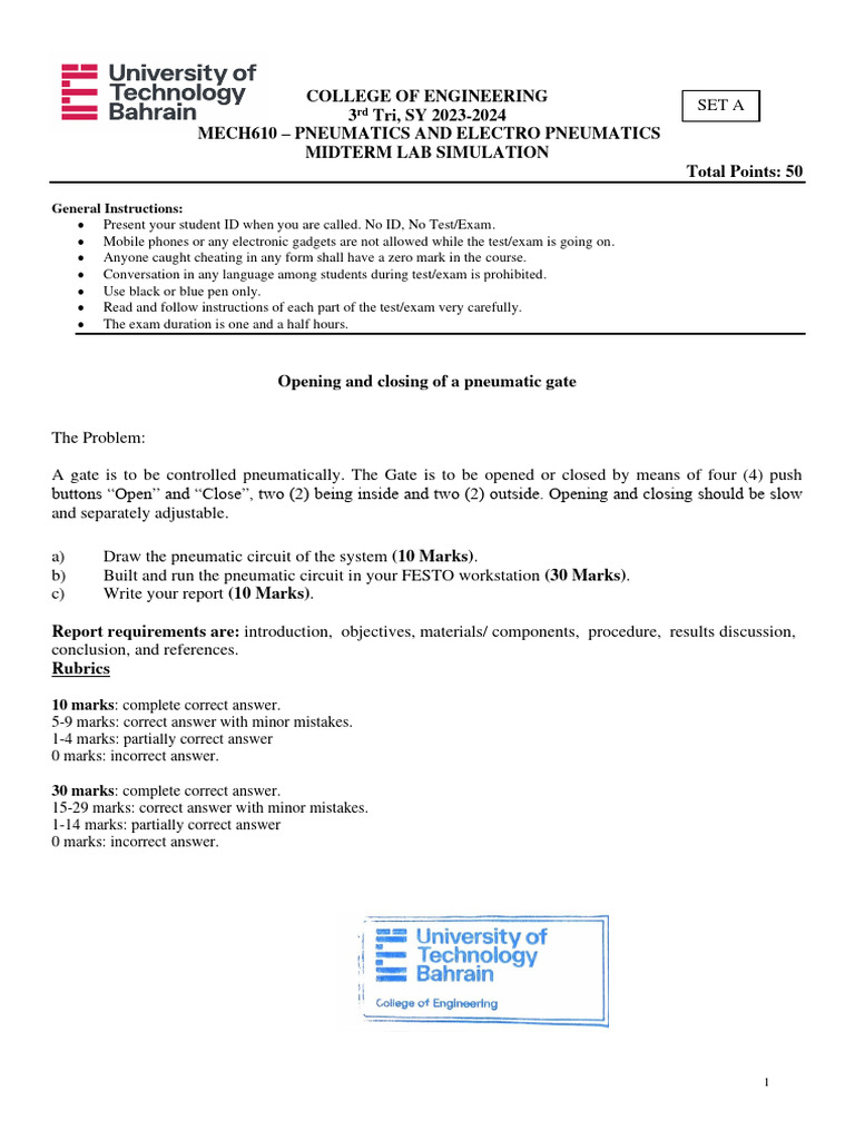 Pneumatics Lab Midterm Simulation Guide | PDF