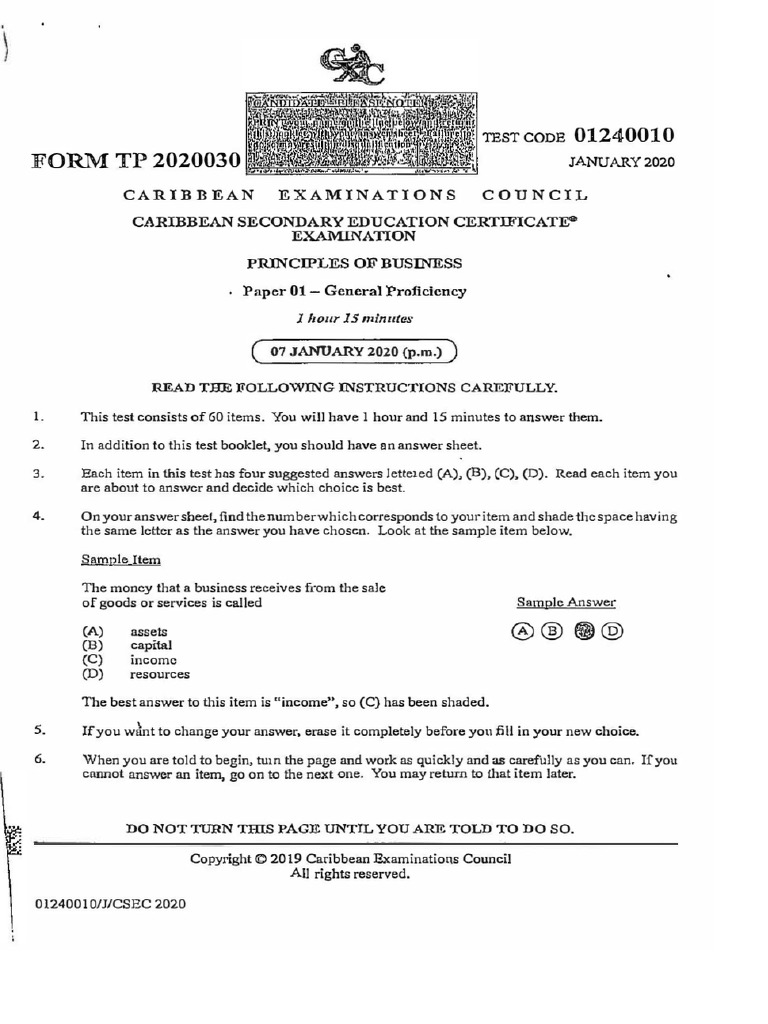 2020 Pob Paper 1 | PDF