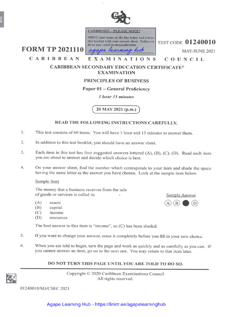 Csec Pob Paper 1 July 2021 | PDF