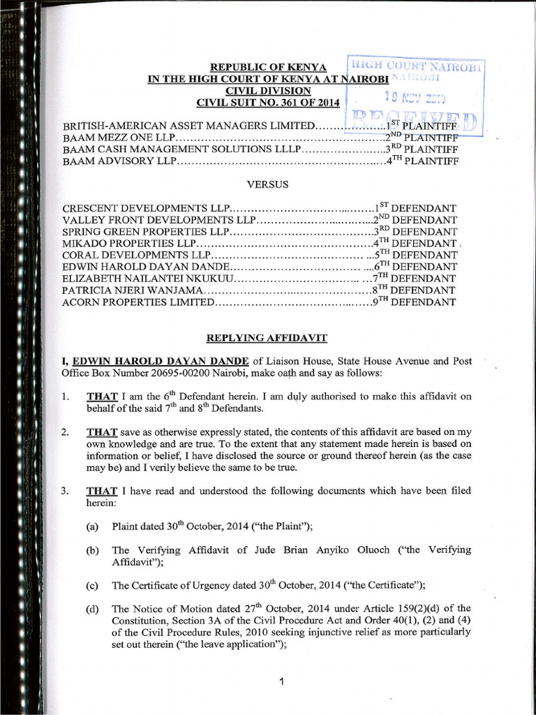 Civil Suit 361 Replying Affidavit | PDF