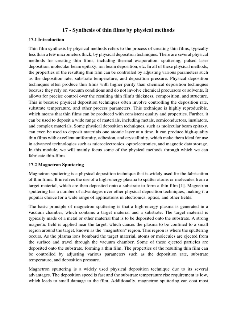 Physical Methods for Thin Film Synthesis | PDF | Thin Film | Sputtering