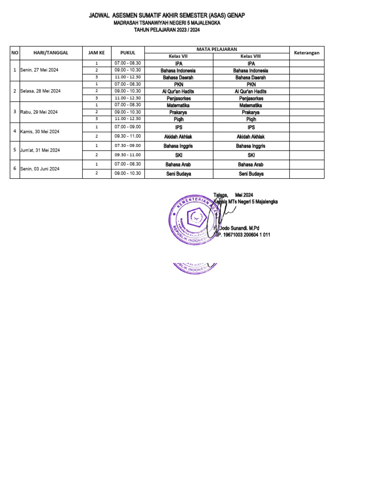 Jadwal Asas Genap TP 2023-2024 | PDF