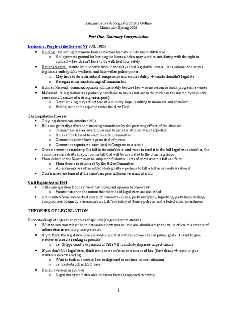 Lochner v. People of The State of NY: Part One: Statutory ...