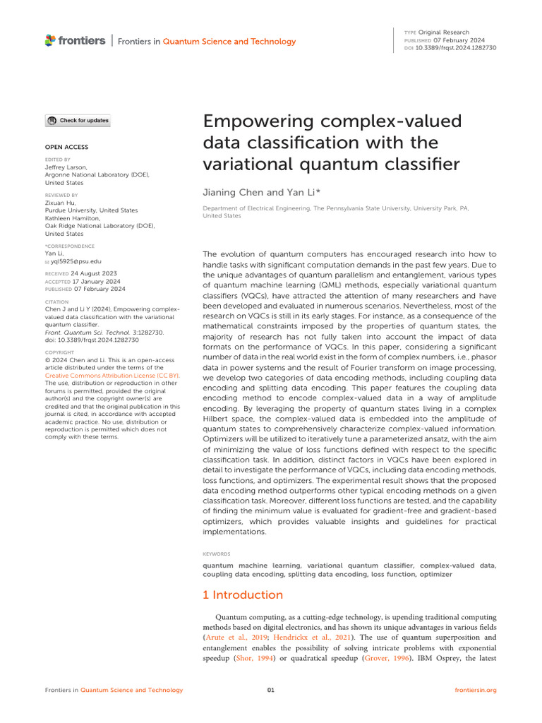 Empowering Complex-Valued Data Classification With The Variational Quantum Classifier | PDF ...