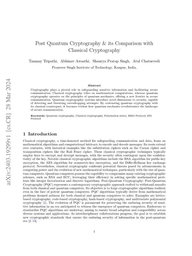 Quantum vs Classical Cryptography | PDF | Cryptography | Public Key ...