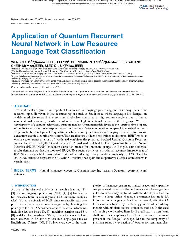 Application of Quantum Recurrent Neural Network in Low Resource ... Application of Quantum Recurrent Neural Network in Low Resource ...