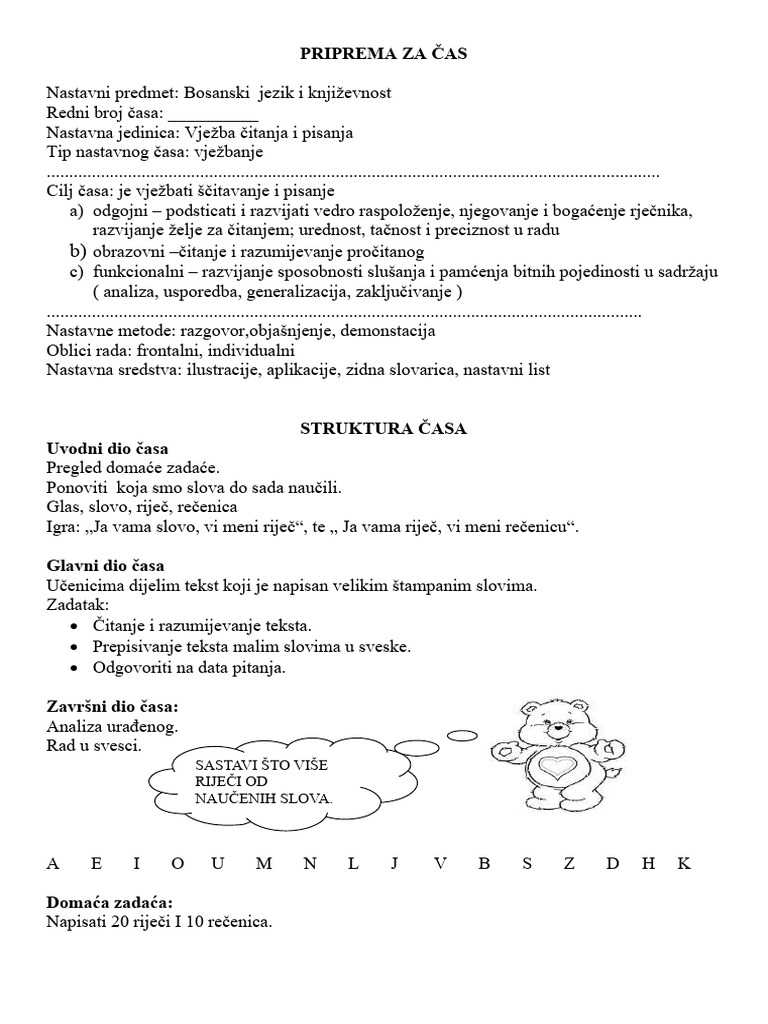 61vjezba Citanja I Pisanja POSLIJE V | PDF