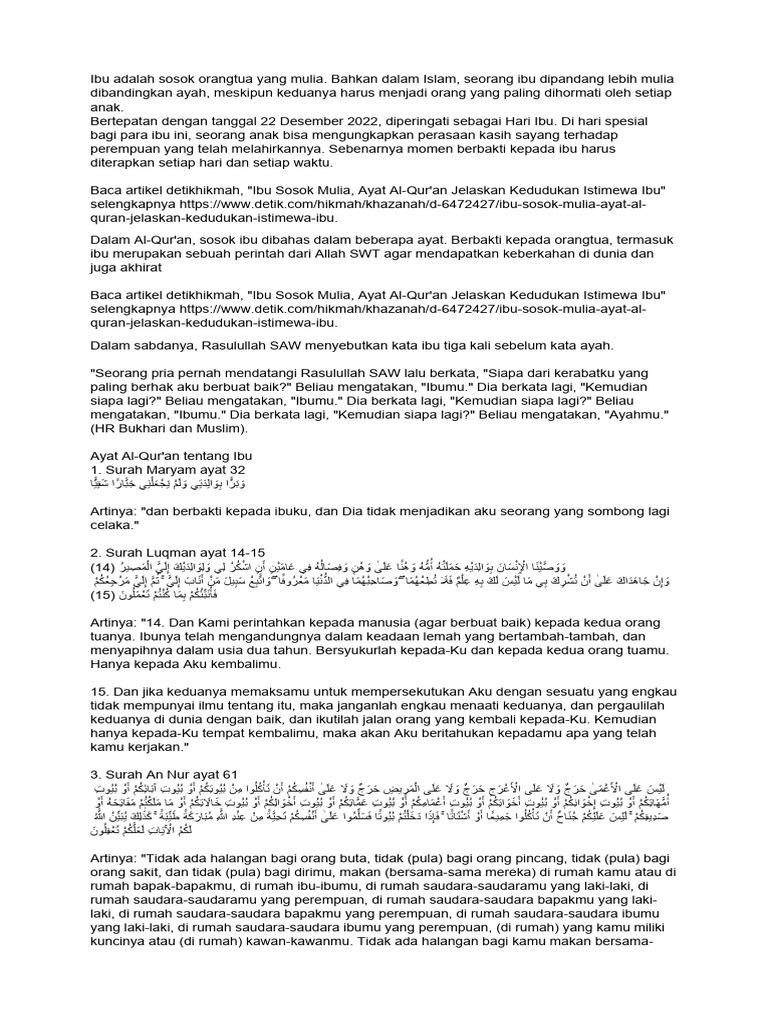 Ibu Adalah Sosok Orangtua Yang Mulia | PDF