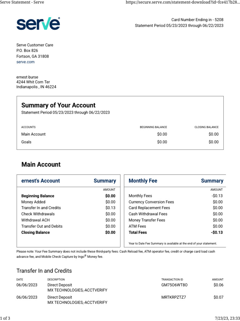 Serve Statement - Serve | PDF | Credit Card | Fee