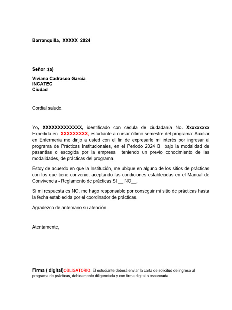 01 Carta Solicitud de Ingreso | PDF