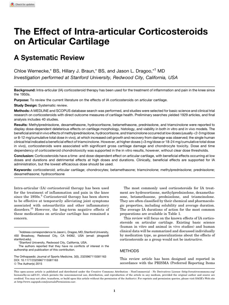 The Effect of Intra-Articular Corticosteroids On Articular Cartilage | PDF | Osteoarthritis ...