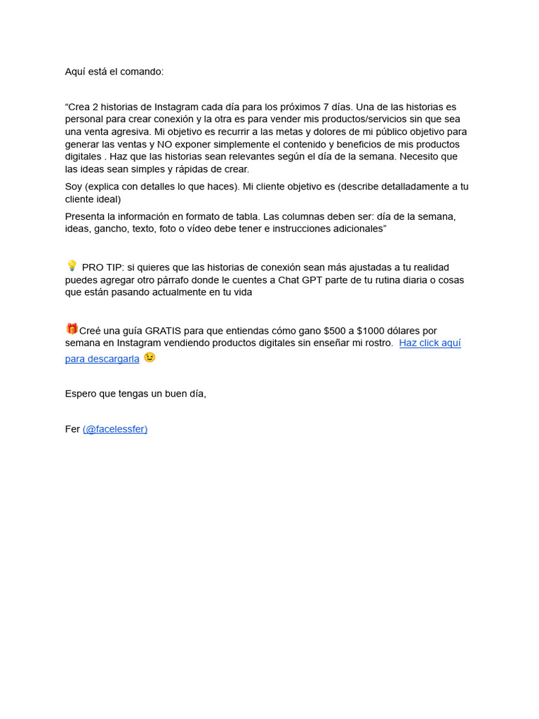 Comando ChatGPT para Crear Historias | PDF