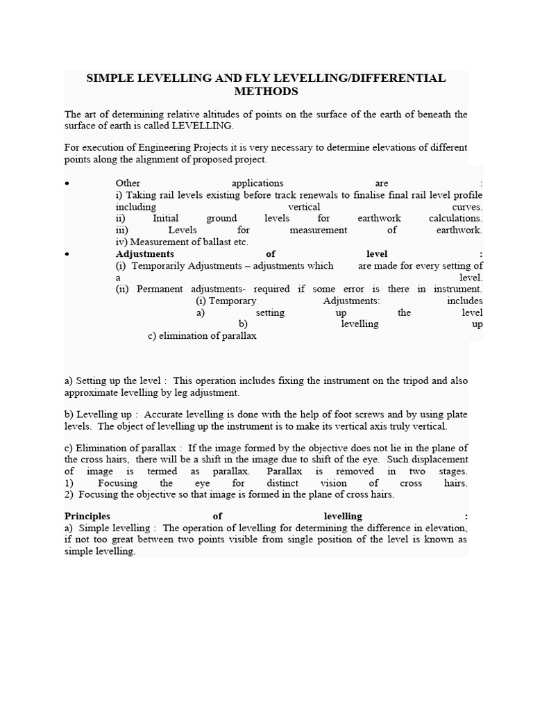 SIMPLE LEVELLING AND FLY LEVELLING | PDF | Accuracy And Precision ...