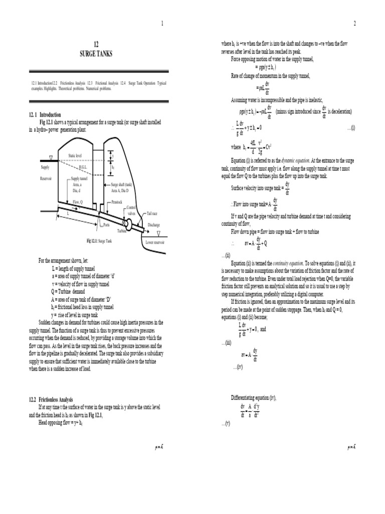 Ece 2212 Surge Tanks | PDF | Fluid Dynamics | Friction