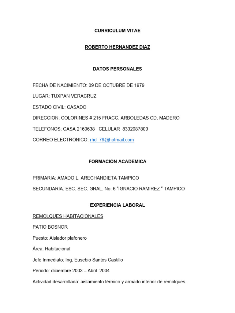 Curriculum Roberto Actualizado | PDF | Ingeniería de Edificación | Materiales
