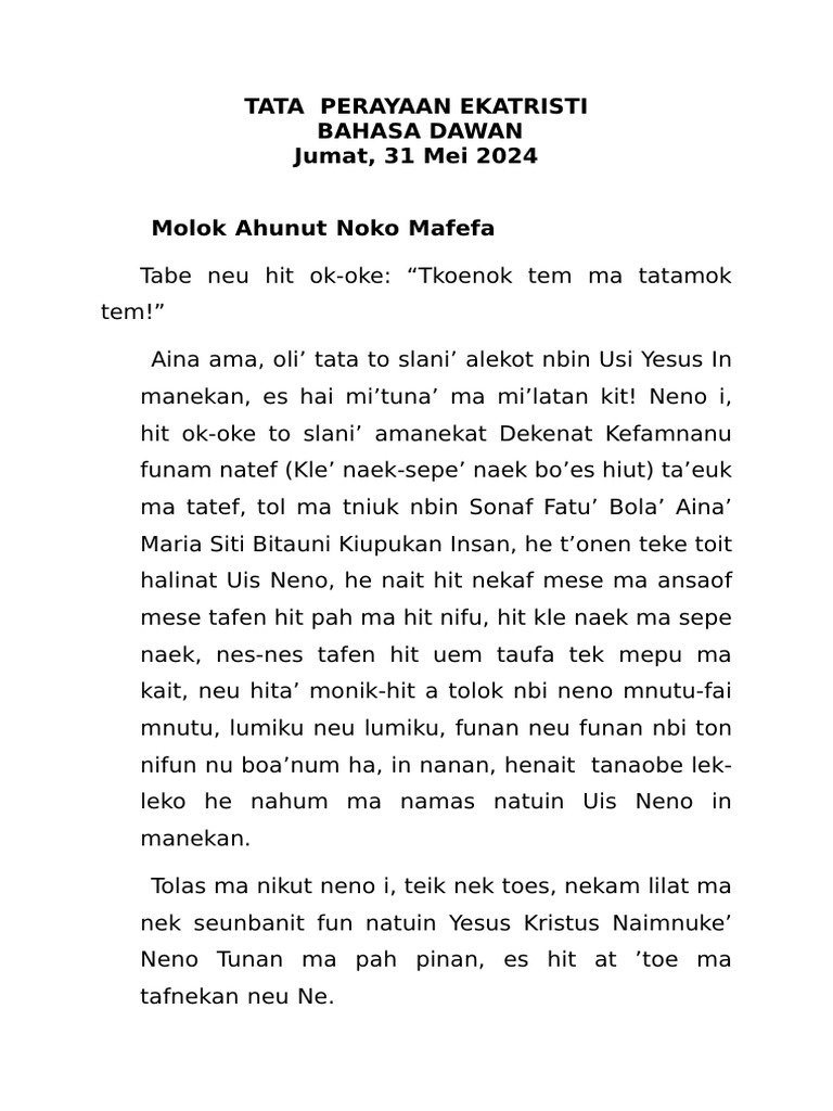Teks Misa Inkulturasi 31 Mei 2024 | PDF