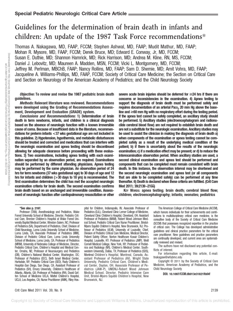Pediatric Brain Death Guidelines Update | PDF | Neurology | Pediatrics