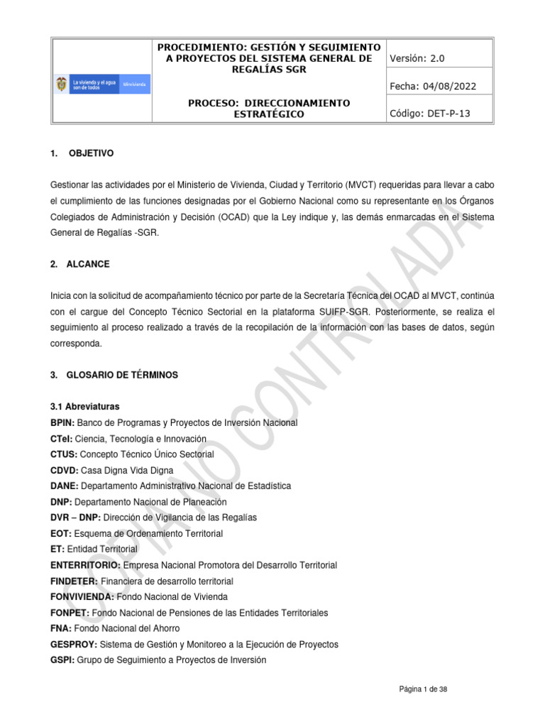 Det P 13 - Procedimiento Gestion y Seguimiento Proyectos SGR v2 | PDF | Presupuesto | Planificación