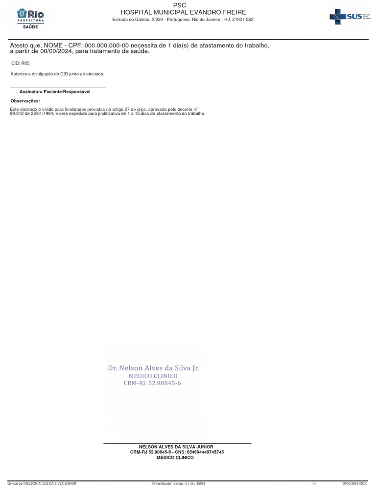 Atestado Medico Clinico Rj II | PDF