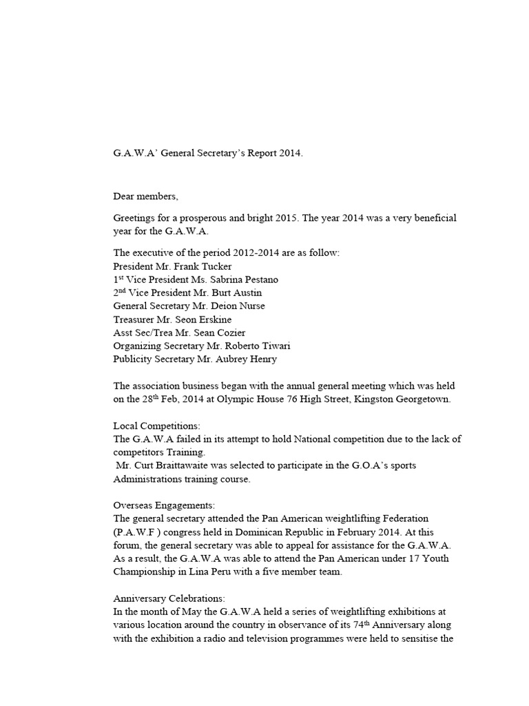 GAWA General Secretary's Report 2014-Mr.Nurse | PDF