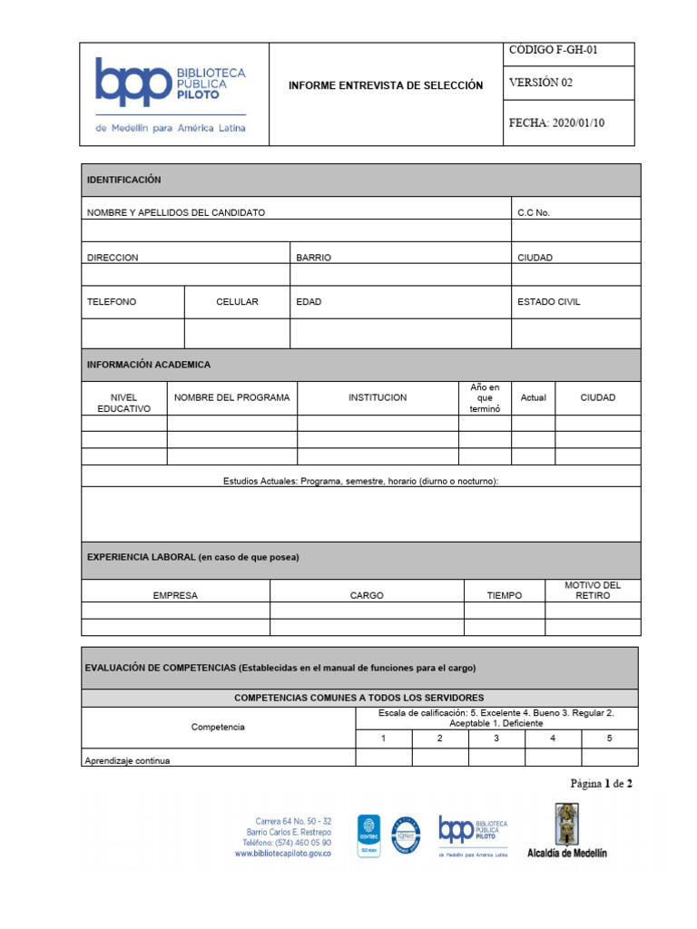 Formato Informe de Entrevista F GH 01 v2 | PDF