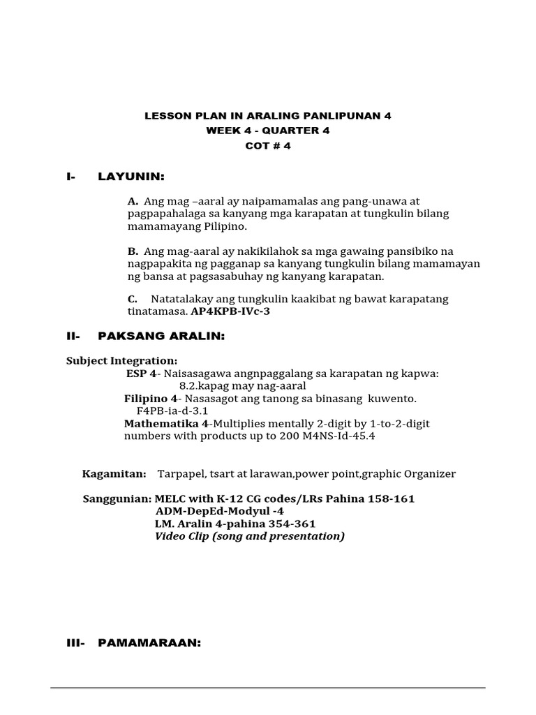 4TH Cot Lesson Plan | PDF