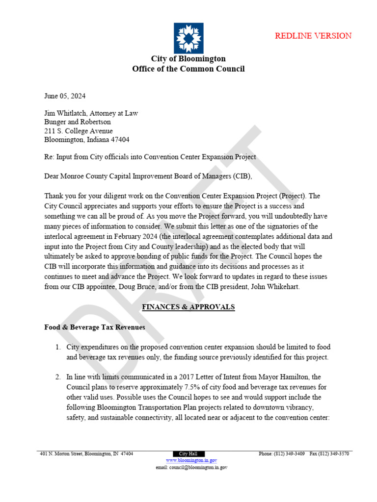 Council Letter REDLINE Version | PDF | Taxes | Budget