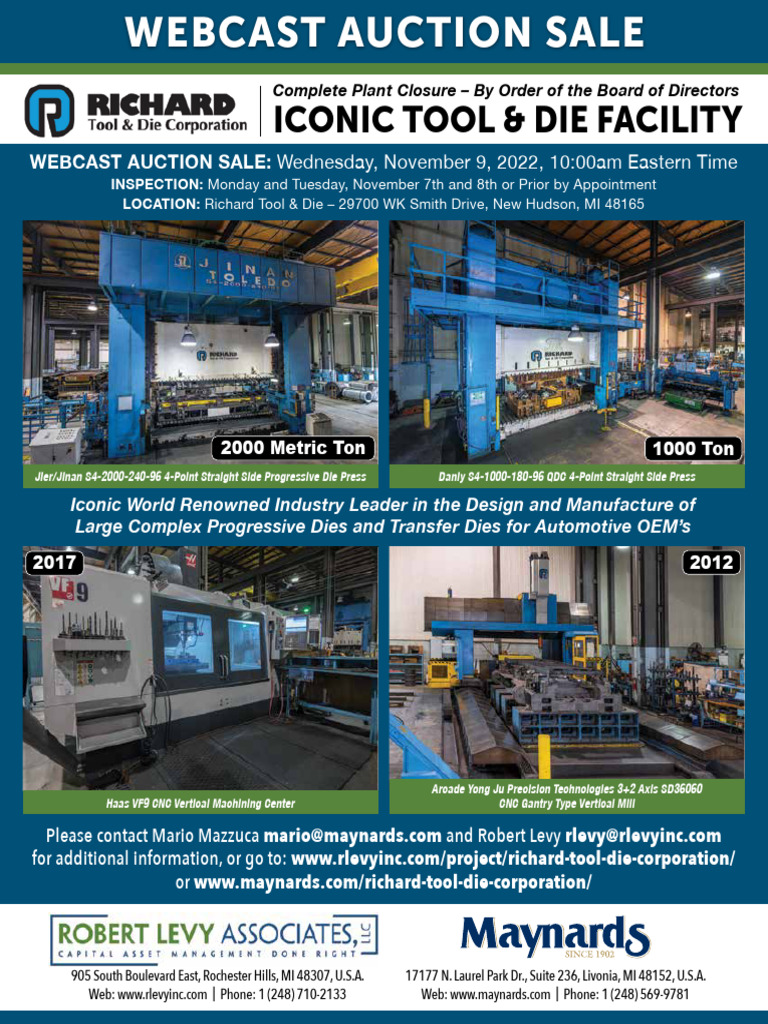 Richard-Tool-Die-Auction-Brochure 2022 | PDF | Drill | Numerical Control