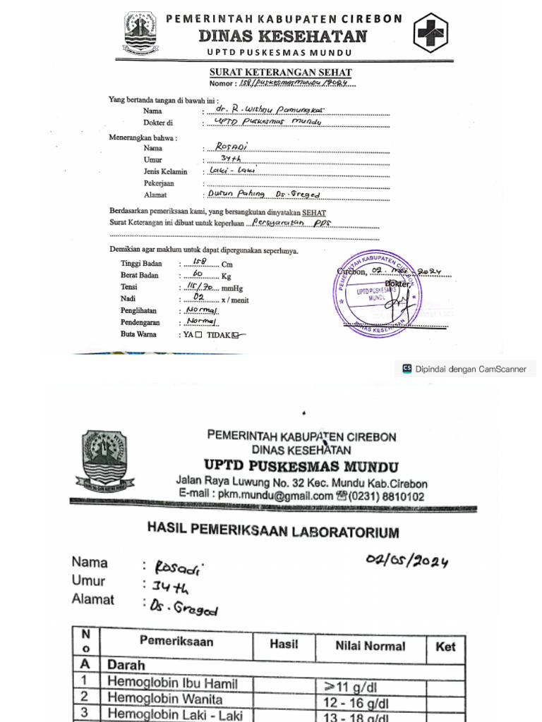 Scan Surat Sehat Pak Rosadi | PDF