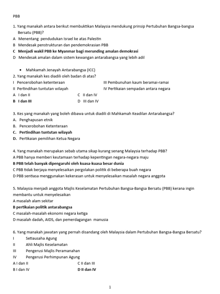 Latihan Objektif PBB Dan Skema Jawapan | PDF