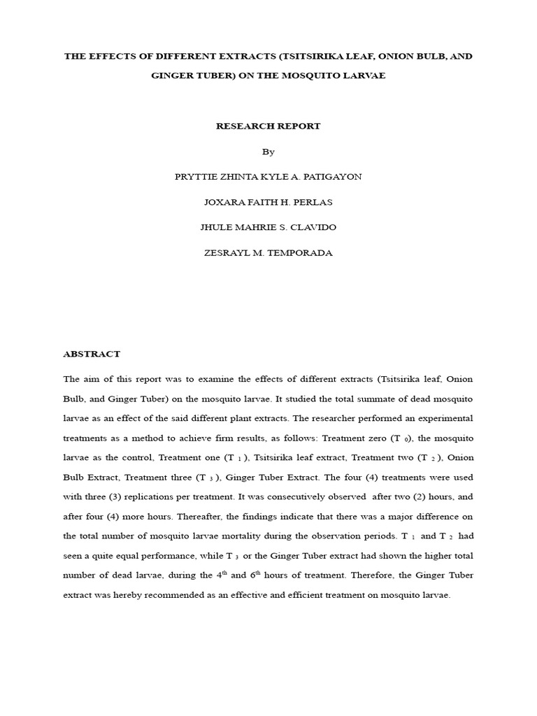 Research Report - Effect of Different Extracts | PDF | Onion | Insects And Humans