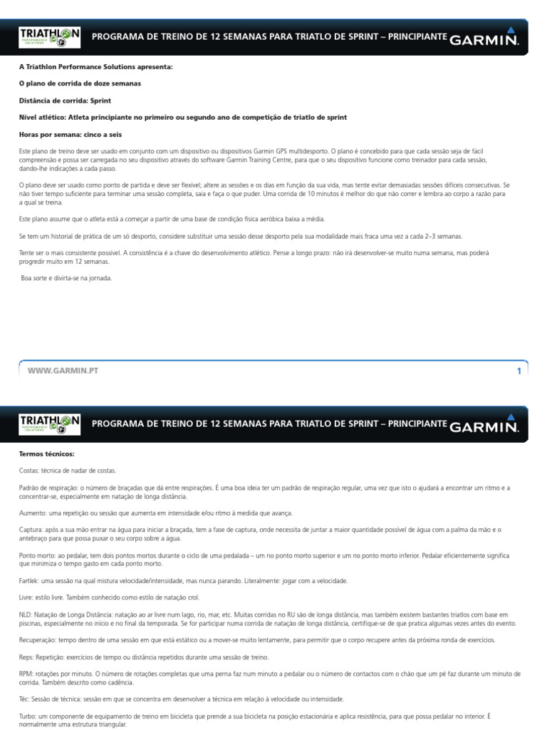Tri Training Programme 12 Week Sprint Beginner PT | PDF | Frequência ...