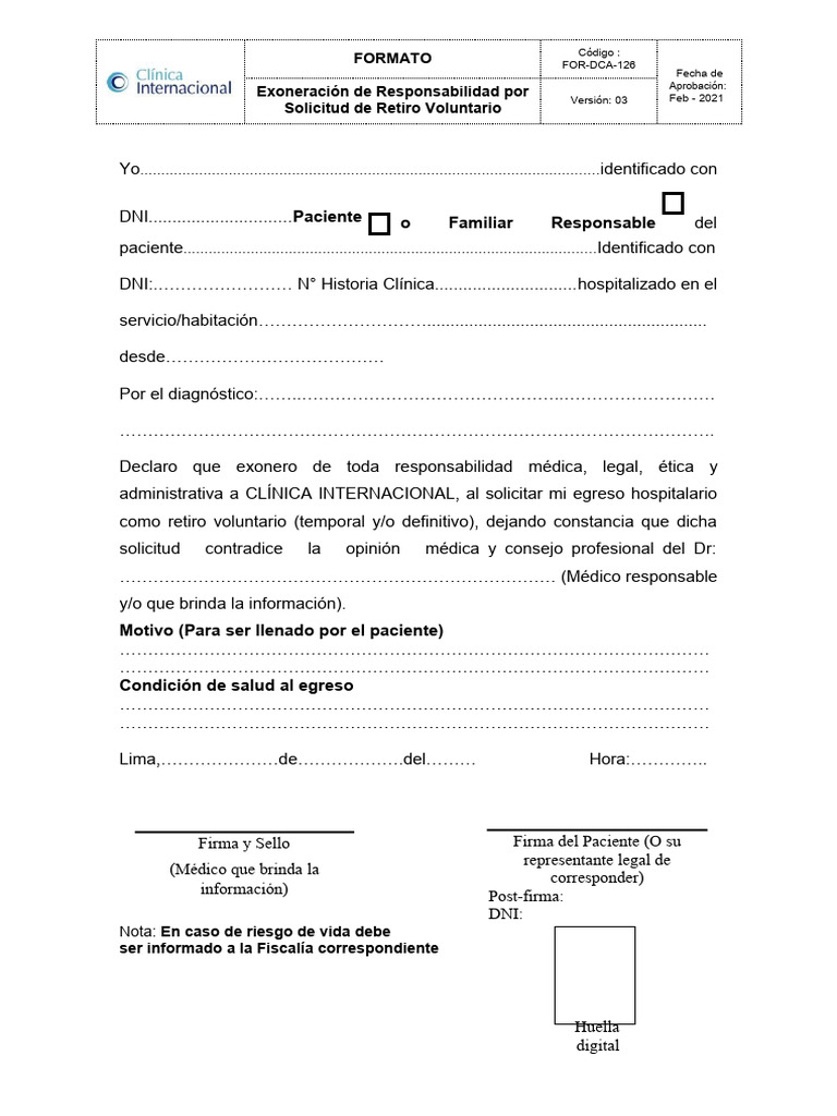FOR-DCA-126 Exoneración de responsabilidad por solicitud de retiro ...