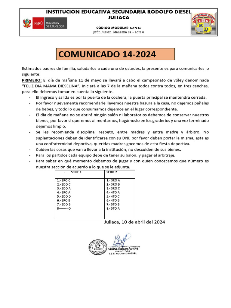 COMUNICADO 14- 2024- | PDF