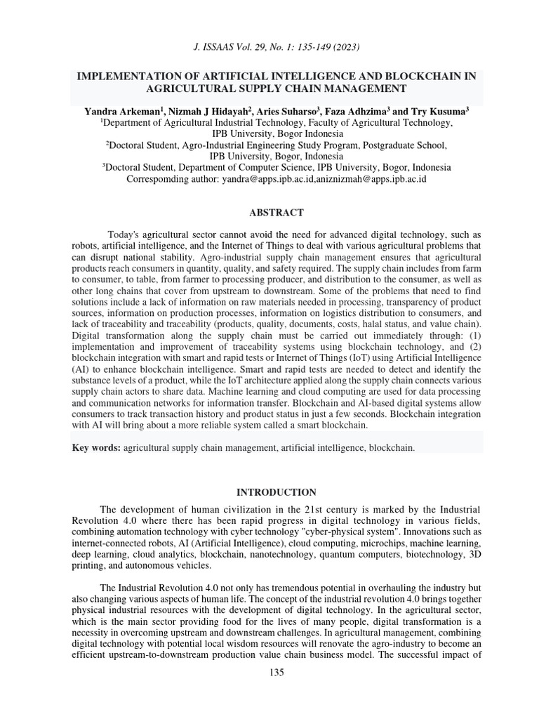 Implementation of Artificial Intelligence and Blockchain in Agricultural Supply Chain Management ...