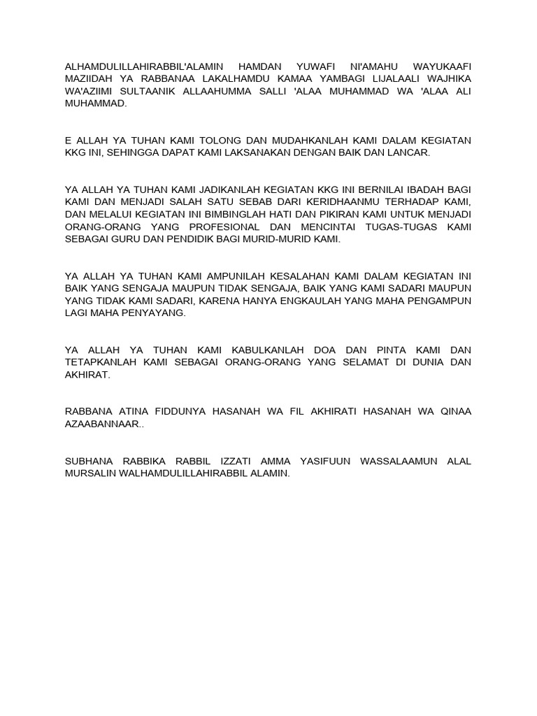 DOA KEGIATAN KKG | PDF